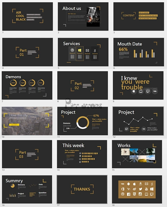【大气酷黑实用模板PPT模板】-PPTSTORE-花瓣网