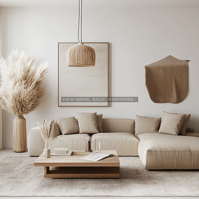 一间配有超大号米色沙发的客厅250209_3-花瓣网