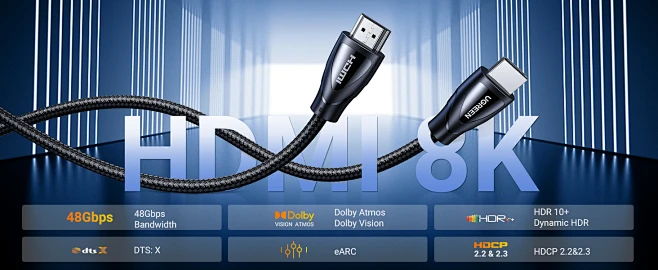 braided gaming hdmi cable ultra high speed hd hdcp 2.2 earc 2m monitor ...