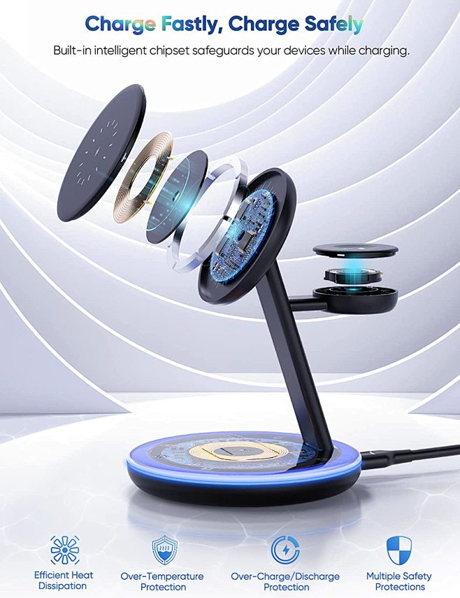 Amazon.com: Magnetic Wireless Charging Station for Apple Series, 3-in-1 Standard 15W Fast Mag ...