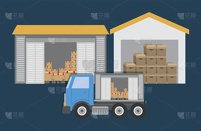 箱式卡车运送运输图标。矢量图形