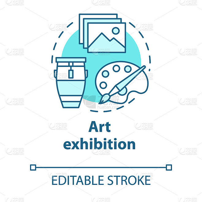 艺术展概念图标。绘画及绘画博览会。文化作品。艺术品展示。画廊展览构思细线插图。矢量孤立轮廓绘制。可编