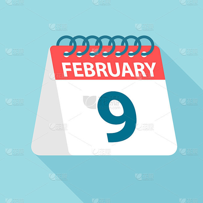 2月9日-日历图标。一个月的一天的矢量插图。日历模板