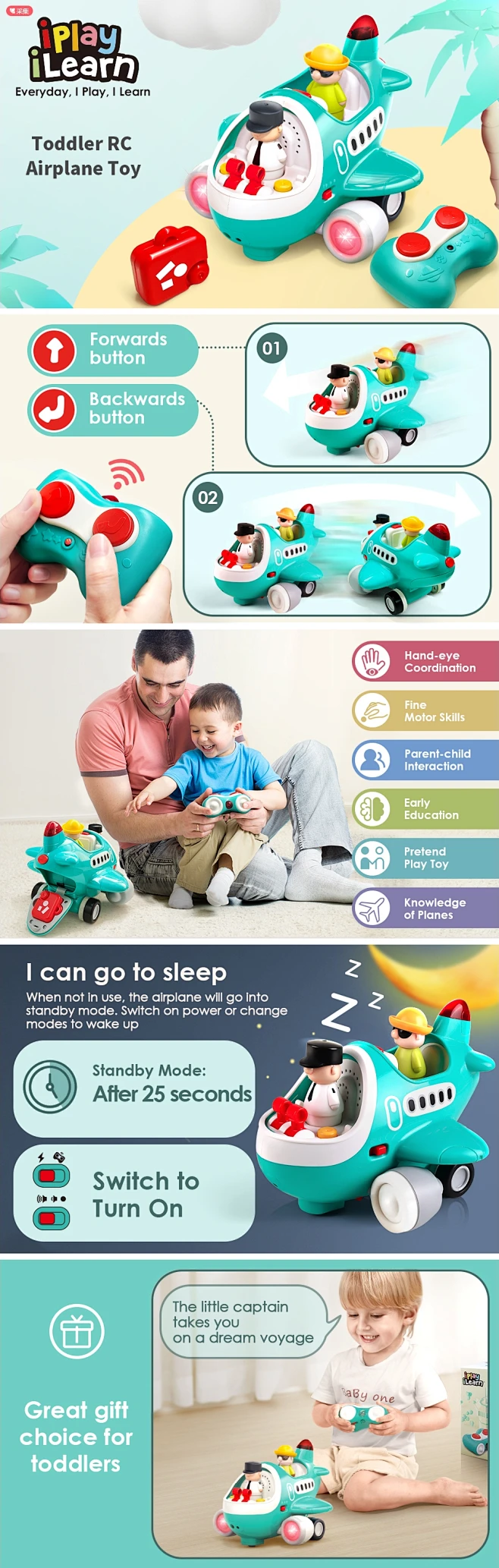 Amazon.com: iPlay, iLearn Baby Airplane Toys, Remote Control Plane Toy ...