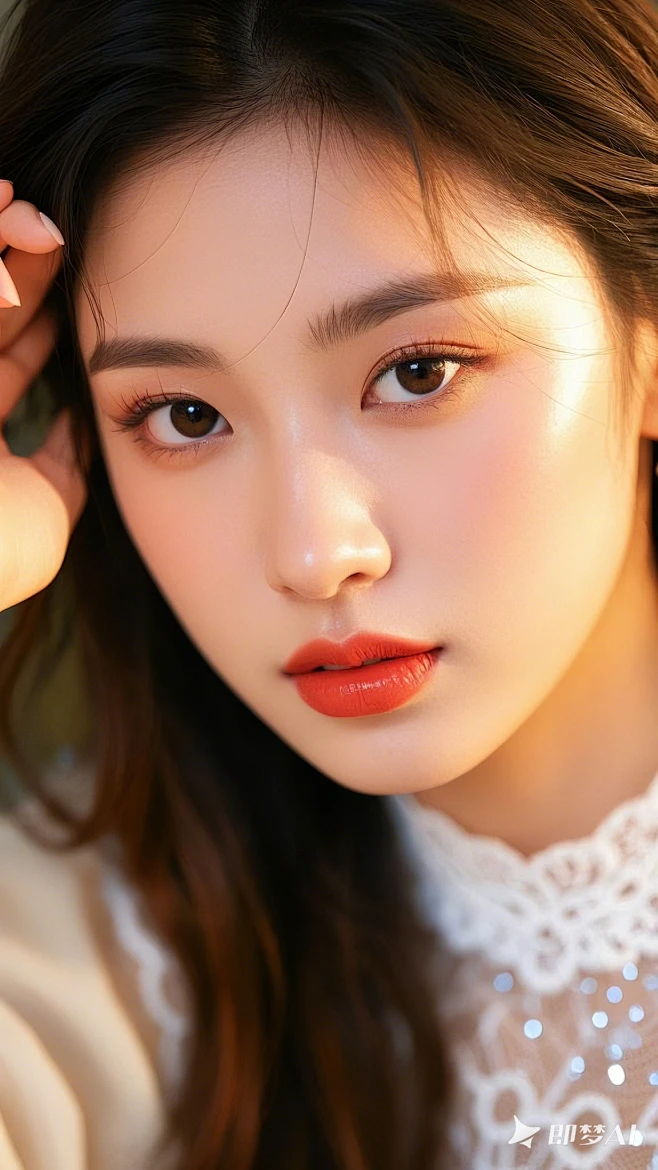 A mesmerizing close-up shot of a captivating young womans face,set ...