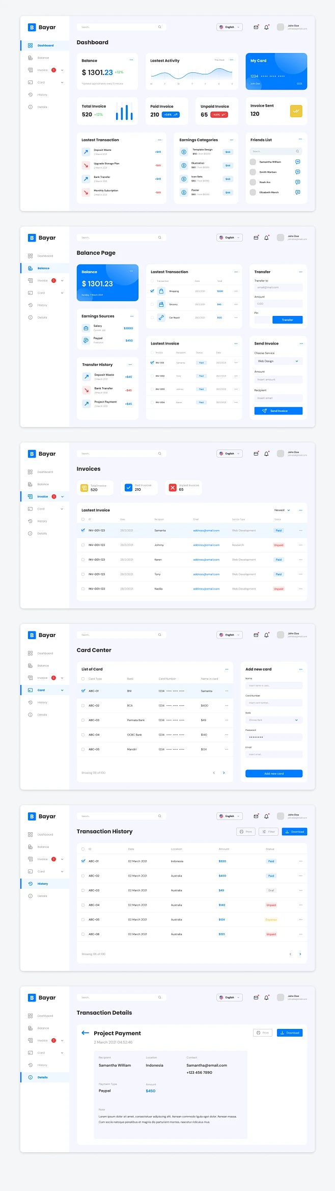Bayar 个人银行后台 web app ui .fig .xd .psd素材下载 - 豆皮儿UI-花瓣网