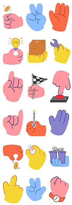 一组卡通可爱手势手指手掌手拿emoji插图EPS、PNG、SVG素材-淘宝网-花瓣网