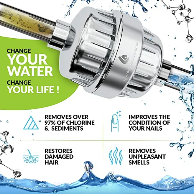 15 级淋浴水过滤器,带银层 - 去除氯氟化物铅 - 2 个滤芯替换滤芯 - 过滤淋浴头软化器,适用于硬水 ...