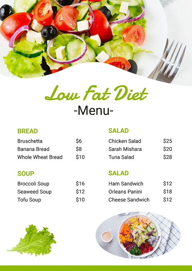 Simple Fresh Restaurant Healthy Low Fat Diet Menu素材-花瓣网