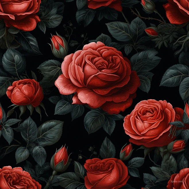 AI绘画_Prompts_BurtMcGirt_red_roses_on_black_background_353e9a2e-86ec ...