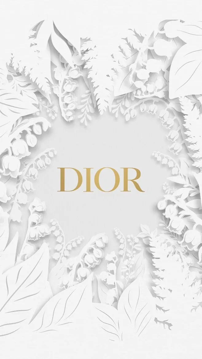 This may contain: the word dior is surrounded by leaves and flowers on ...