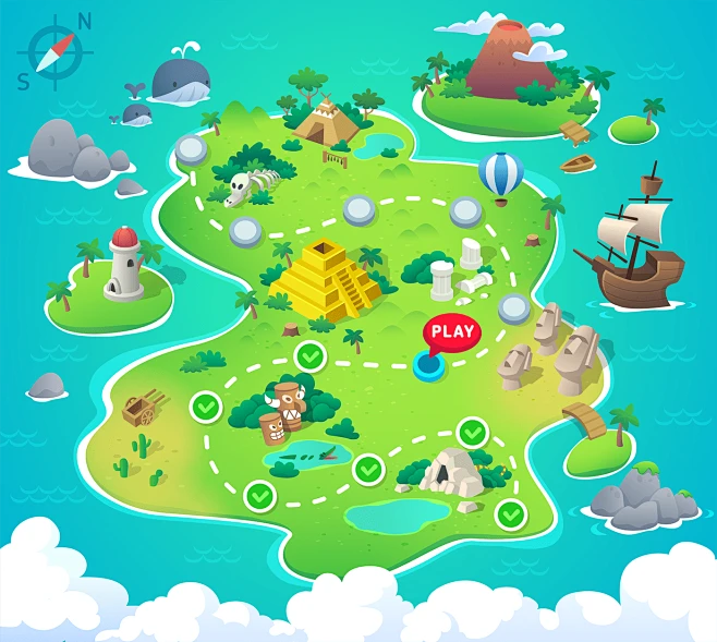 board game Game Map GUI Interface Island Island Map map Map for game treasure map UI map-花瓣网