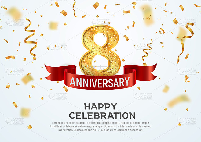 8 years anniversary vector banner template. Eight