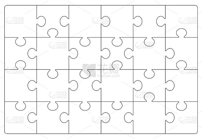 Puzzles grid template. Jigsaw puzzle 24 pieces素材-花瓣网