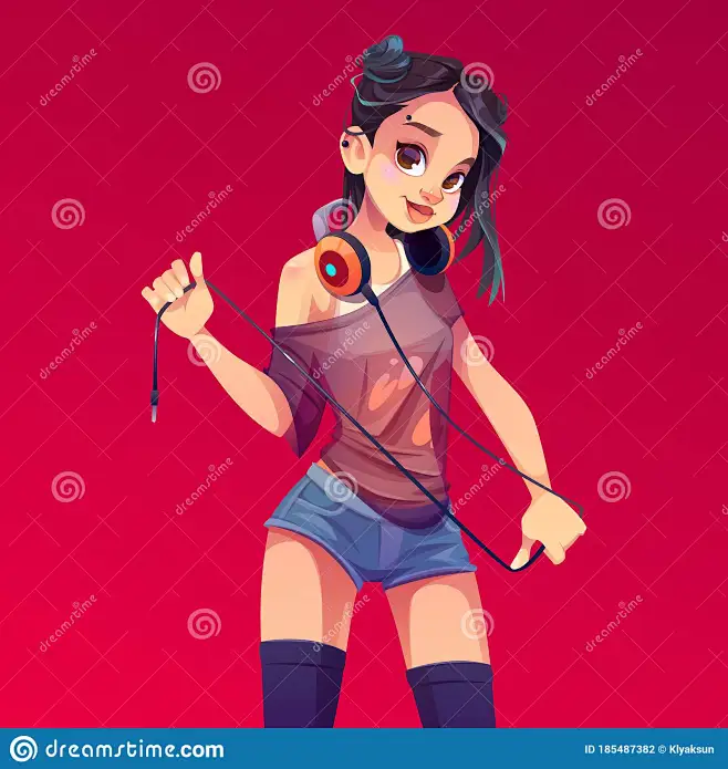 戴耳机的年轻女性dj-花瓣网