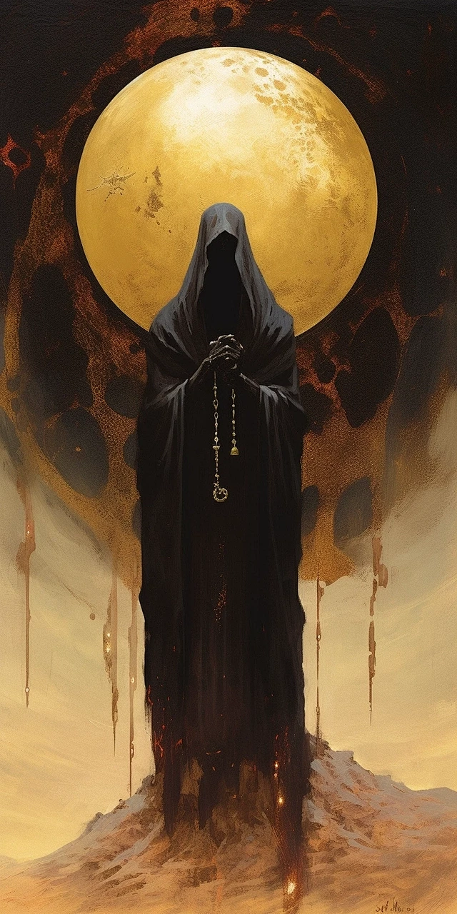 a scary arab persian hashashin with a full moon in the background, in ...