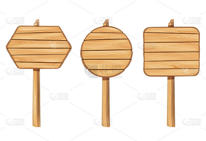 Wooden sign boards set isolated on a white backgro