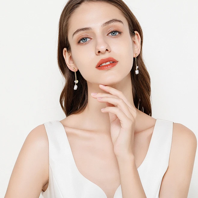 YINGBOO S925银 优雅简约淡水珍珠心形流苏双耳线耳环纯银耳坠女-淘宝网-花瓣网