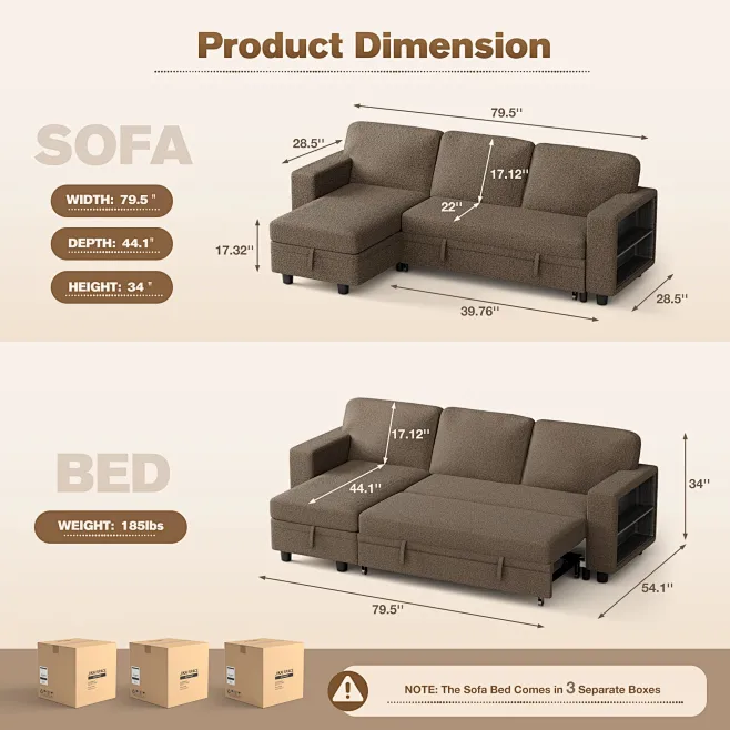 Amazon.com: YESHOMY L-Shaped Sofa Bed Convertible Sectional Couch for ...