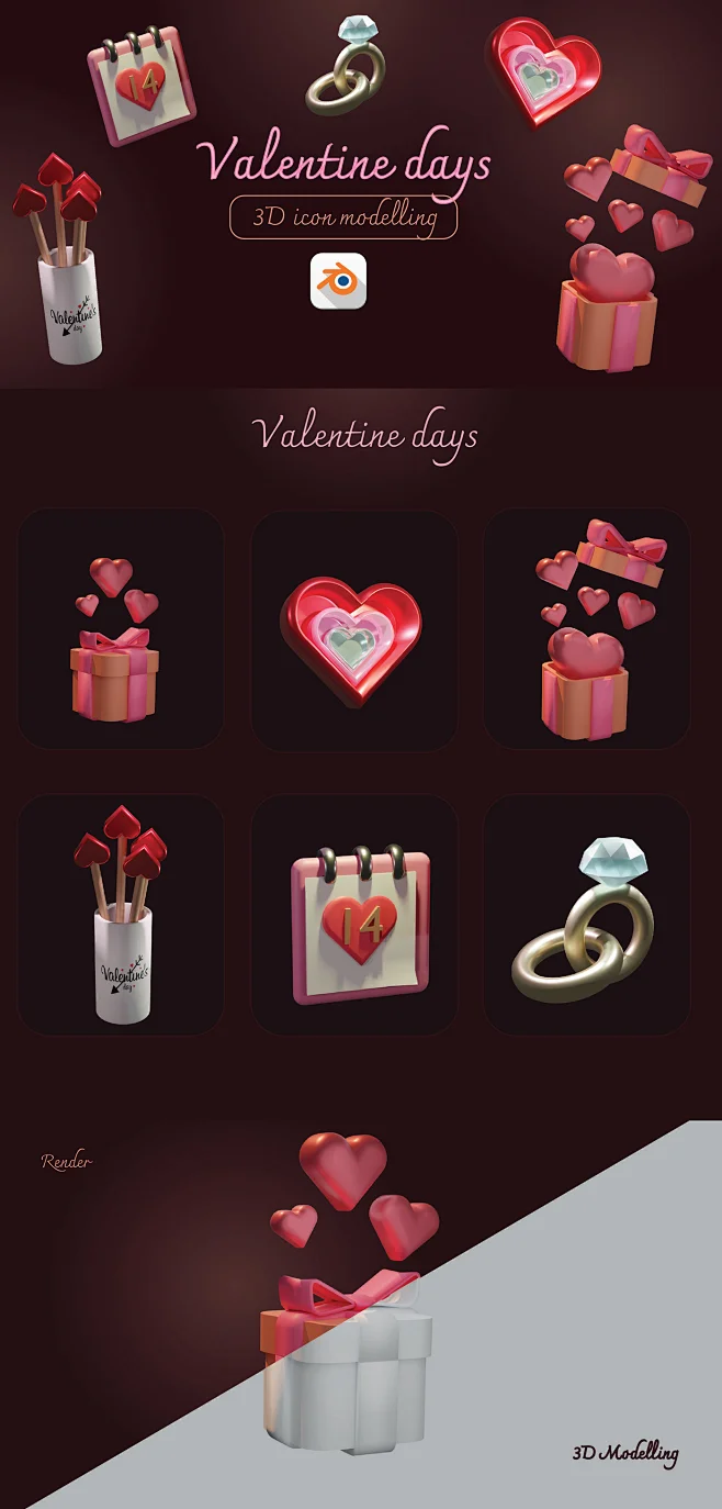 3D 3Dicon blender Icon modeling Render Love Love Icon valentine ...