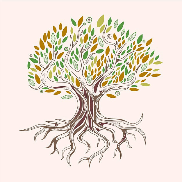 手绘树木树根矢量图素材