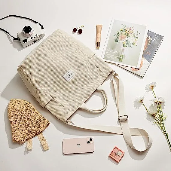 Amazon.com: KALIDI Corduroy Tote Bag, Large Zipper Messenger Bag Shoulder Hobo Crossbody Bag ...