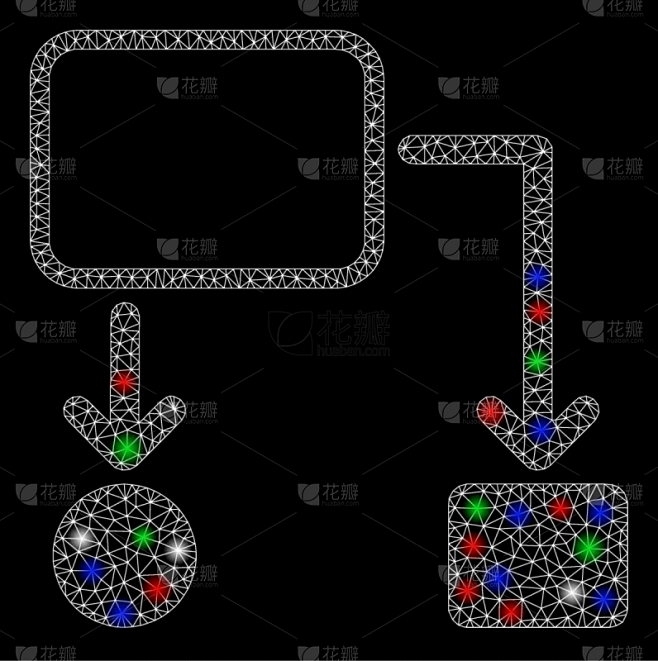 bright mesh 2d flowchart scheme with flash spots