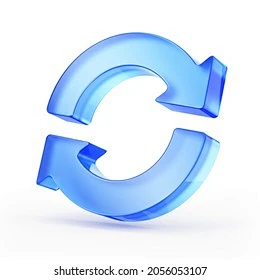 Two arrows icon - update symbol. 3d blue glass update, refresh icon --花瓣网