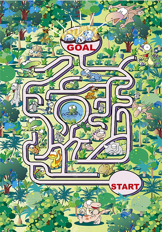 Jungle maze with dinosaurs素材-花瓣网