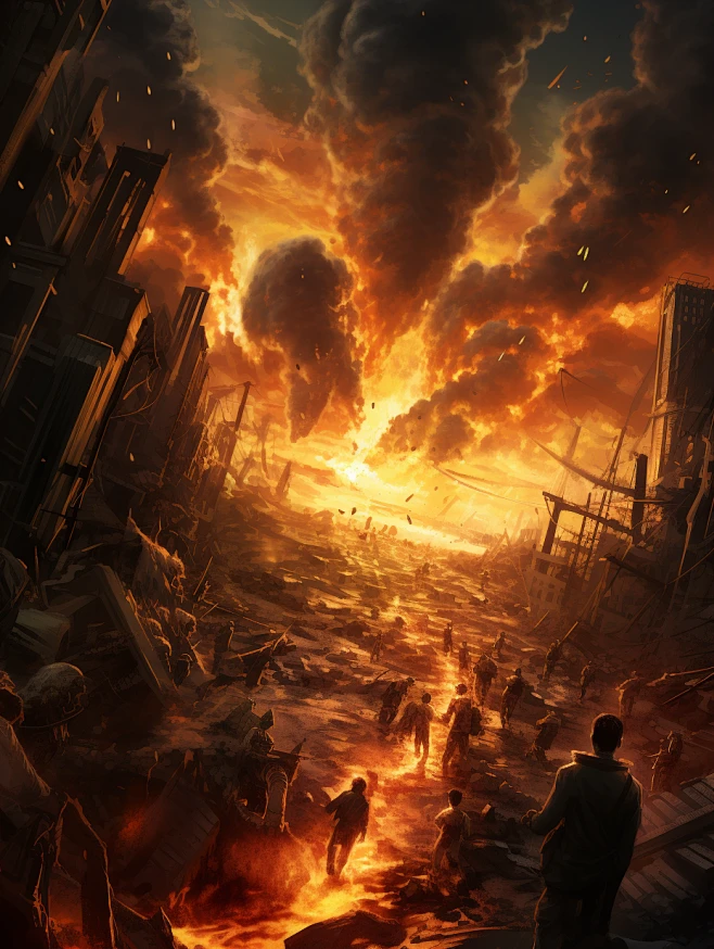 victoriamartin00_Doomsday_disaster_escape_scene_oil_painting_st ...