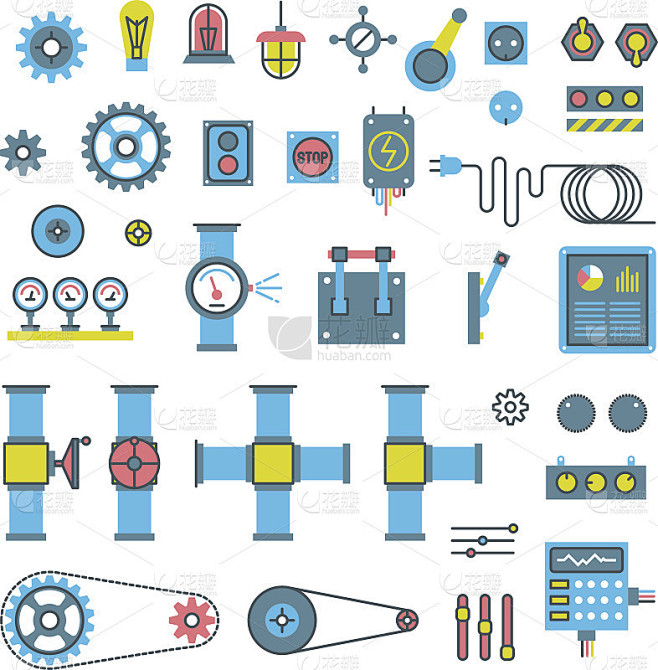 机械零件平面矢量图标