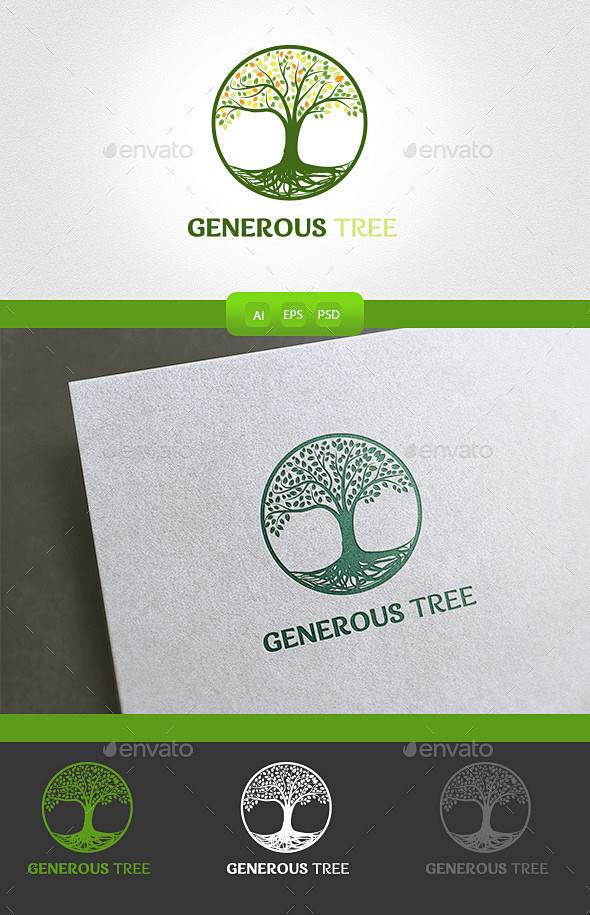 慷慨的树——自然标志模板Generous Tree - Nature Logo Templates农业、环境、食物、风景、树叶、自然,根,树 ...