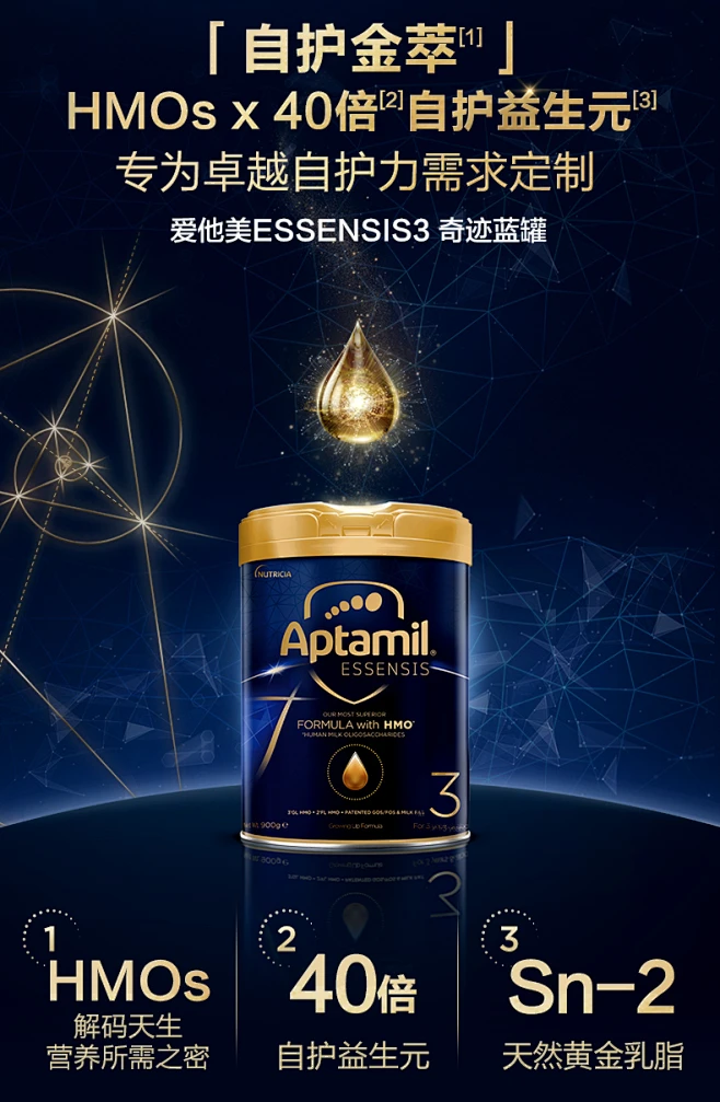 【ESSENSIS奶粉】原装进口 爱他美（Aptamil）ESSENSIS黑钻奇迹蓝罐HMO幼儿配方奶粉 3段 1-3岁 900g【行情 报价 ...