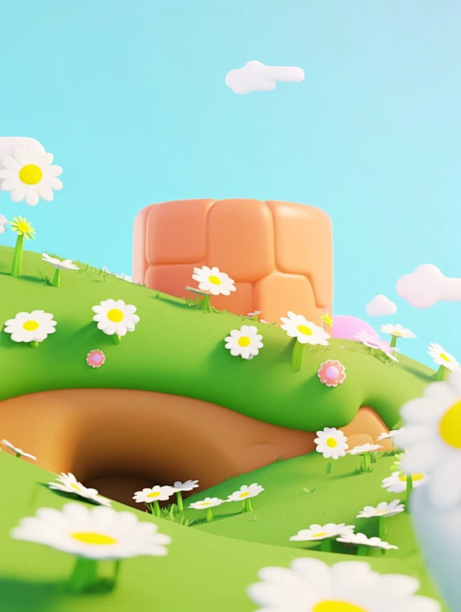 3d blender, fantasy land, in the style of neo-geo minimalism, flower ...