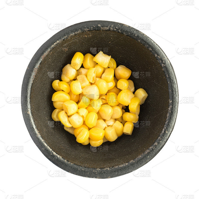 Cooked Corn Kernels Heap in Black Iron Bowl