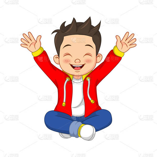 卡通片《快乐的小男孩坐着》的矢量图解