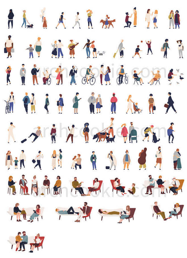 矢量插画风格人物配景素材下载-archcookie-建筑曲奇
