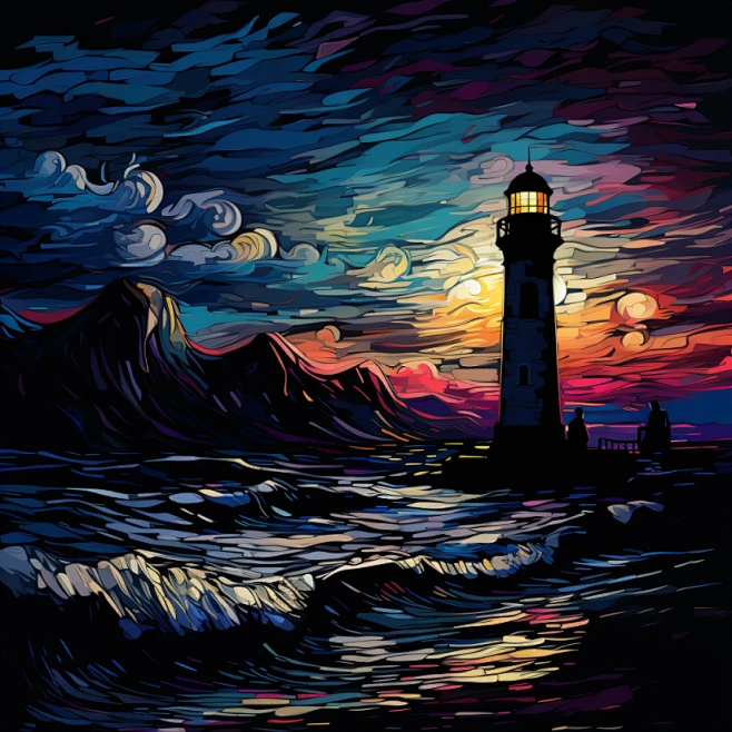 mrjoe0615_Colorized_seascape_at_night_lighthouse_in_the_style_o ...