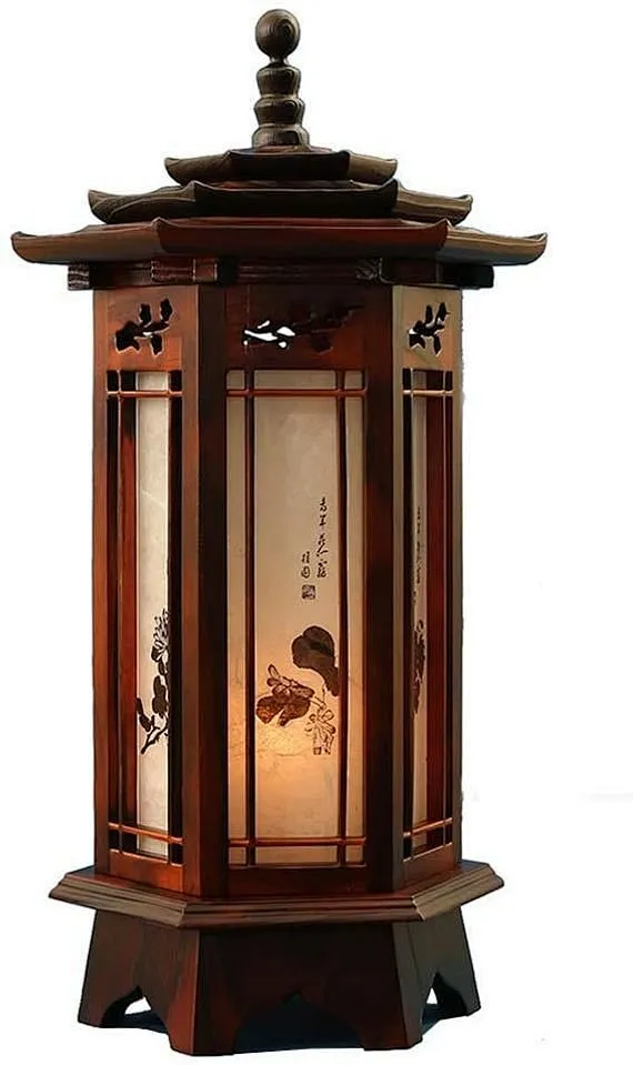 Carved Wood Lamp Shade Art Living Room Home Decor Lantern Brown ...