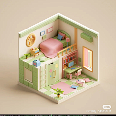 C4D-2.5D房间 小场景-花瓣网|陪你做生活的设计师