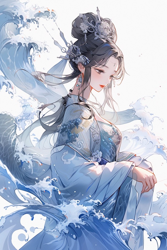 蓝色系古风插画