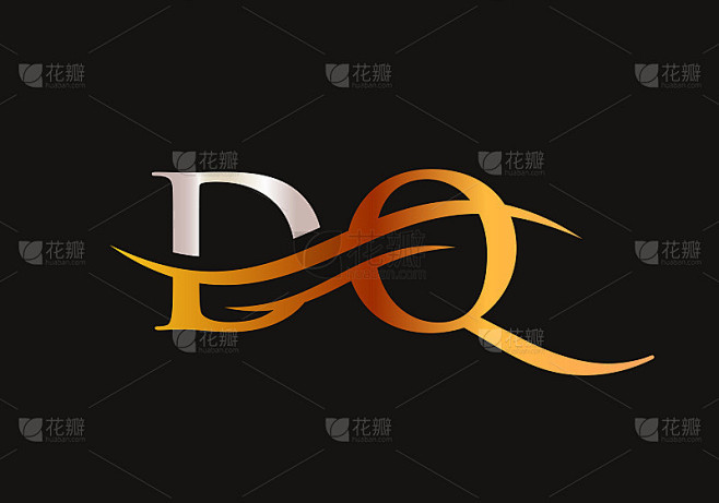 DQ标志设计。初始DQ字母标识向量。Swoosh字母DQ标志设计