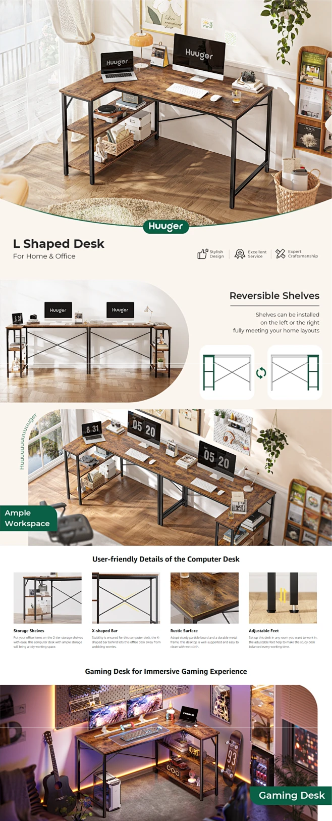 Amazon.com: Huuger 47 Inches L Shaped Desk, Computer Desk with ...