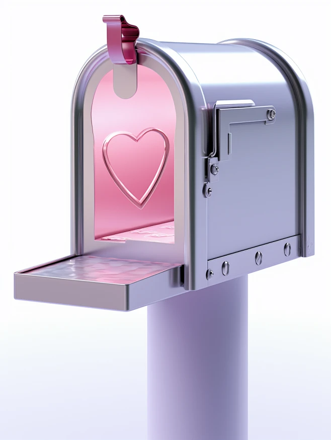 C4D render of an open mailbox with a heart symbol on the side, white ...