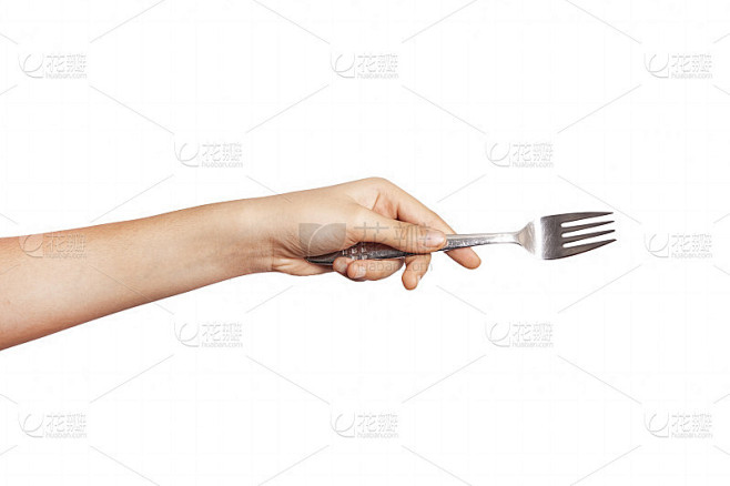 手拿叉。在白色背景上隔离