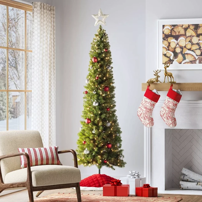 7&39 Pre-lit Slim Alberta Spruce Artificial Christmas Tree Clear Lights ...