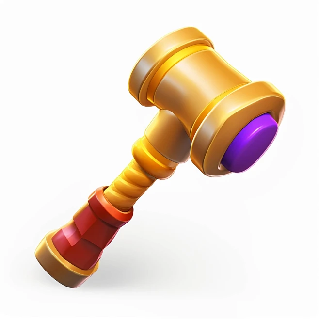 Golden hammer from side, 3d icon,in cartoon style with bright colors