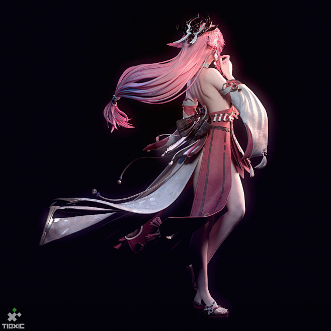 印度尼西亚3D建模师作品《Yae Miko - fan art》，原神八重神子同人作品-CG99(cg99.com)
