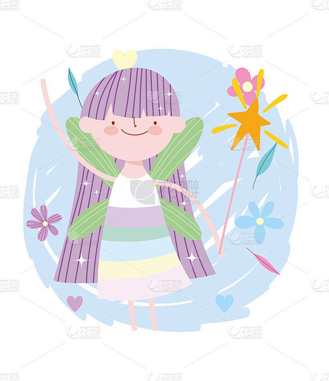 winged little fairy princess tale cartoon with flo