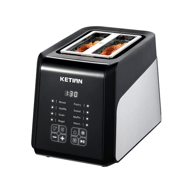 Touch Screen Toaster 2 Slice, KETIAN Bagel English Muffins Toast Pastry ...